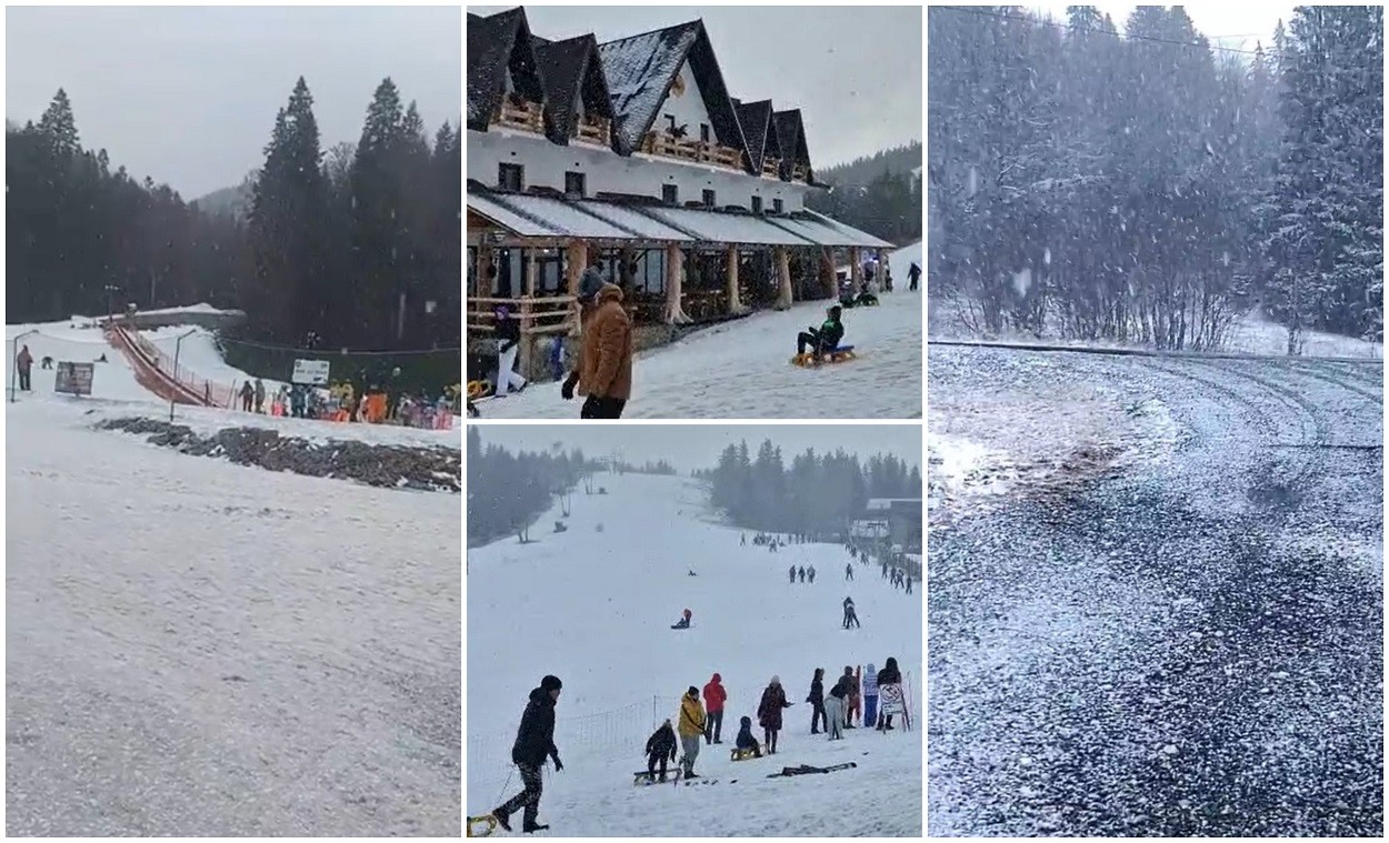 La munte a venit iarna, este frig și ninge de ore bune. La Rânca, Azuga ...
