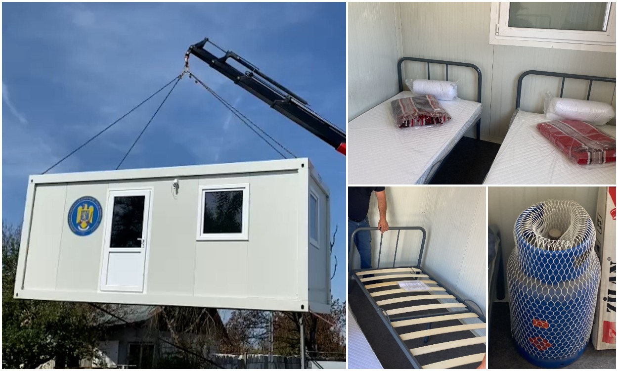 Primele imagini din interiorul containerelor aduse în Crevedia, pentru ...
