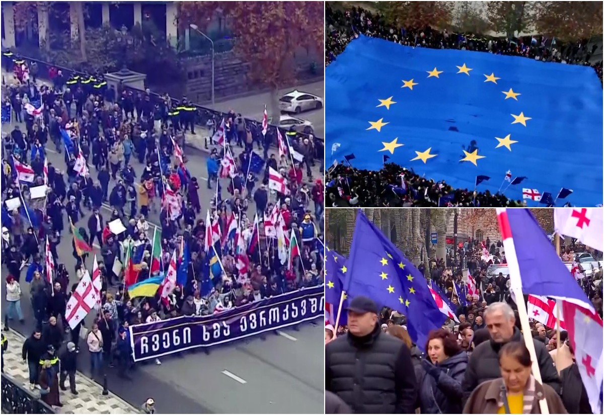Sute de oameni au mărşăluit pe străzile din Georgia cu un steag de 33 ...