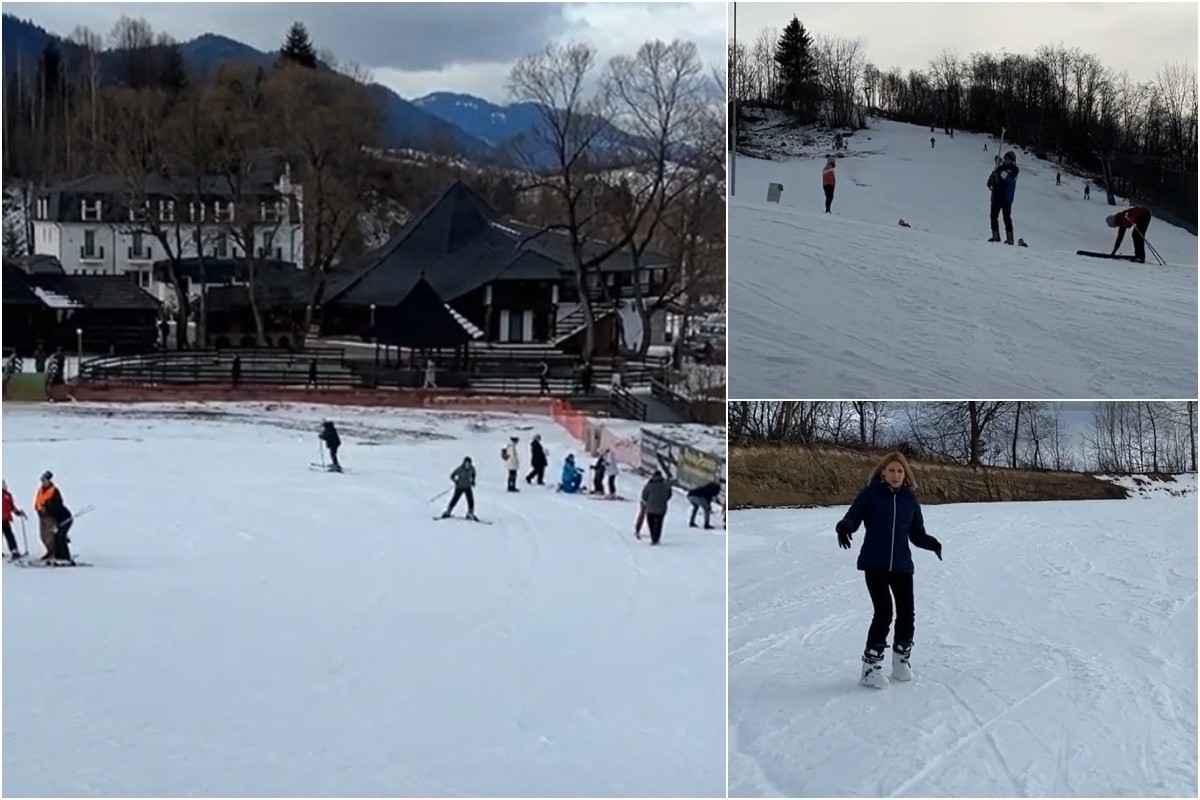 Pârtia pentru începători, unde zăpada măsoară aproape un metru ...
