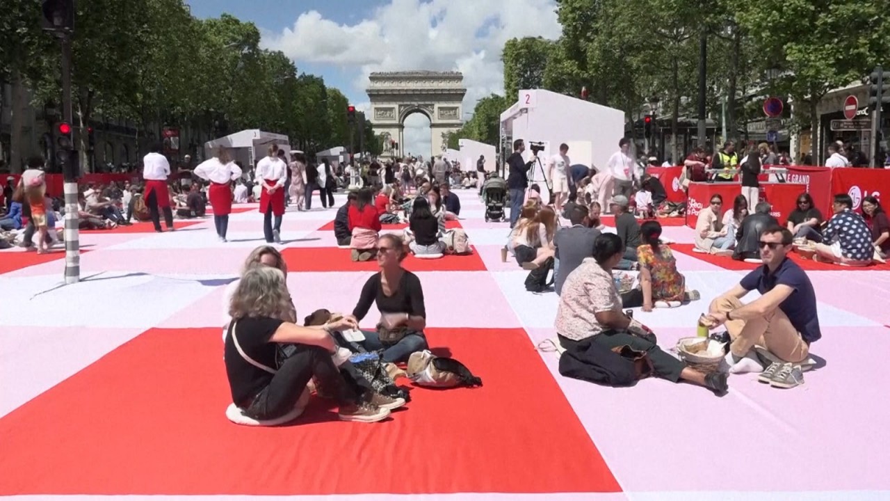 Picnic cu peste 4.000 de oameni, pe celebrul bulevard Champs Elysees ...