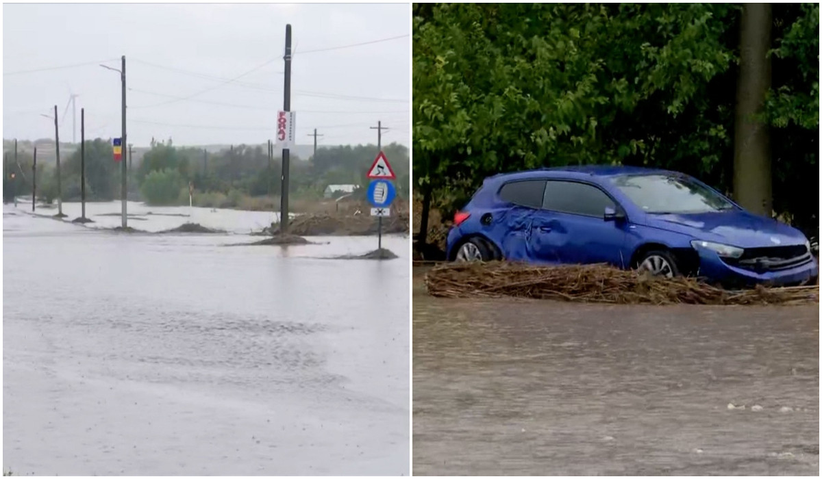 Imagini din Siliștea, Constanţa, izolată de inundaţii. Apă de jumătate ...